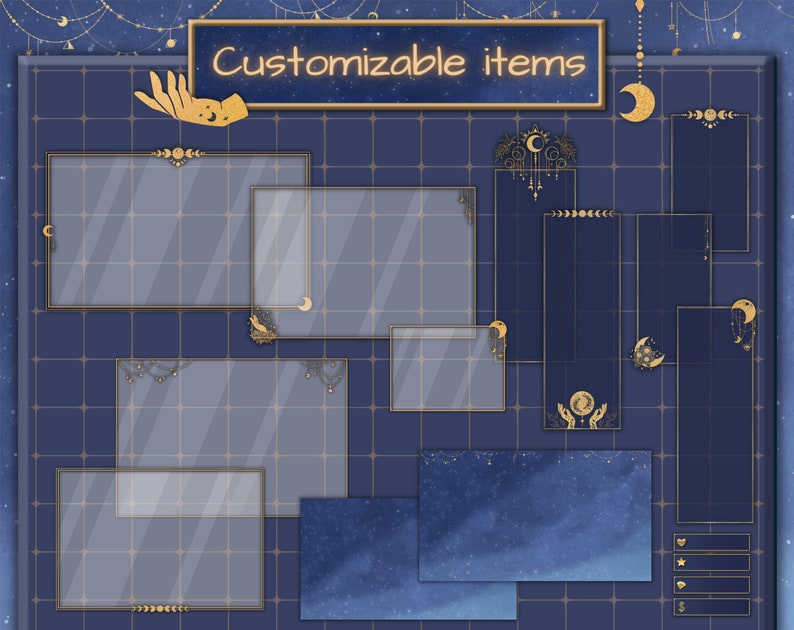 Celestial Twitch Overlay Pack. Blue Moon Stream Package. - Etsy