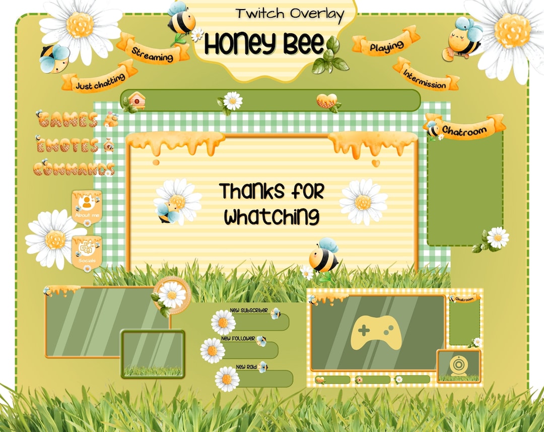 Honey Bee Twitch Overlay Package. Daisy Stream Overlay Pack. Vtuber ...