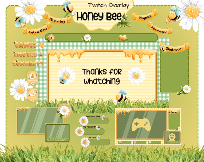 Honey Bee Twitch Overlay Package. Daisy Stream Overlay Pack. Vtuber ...