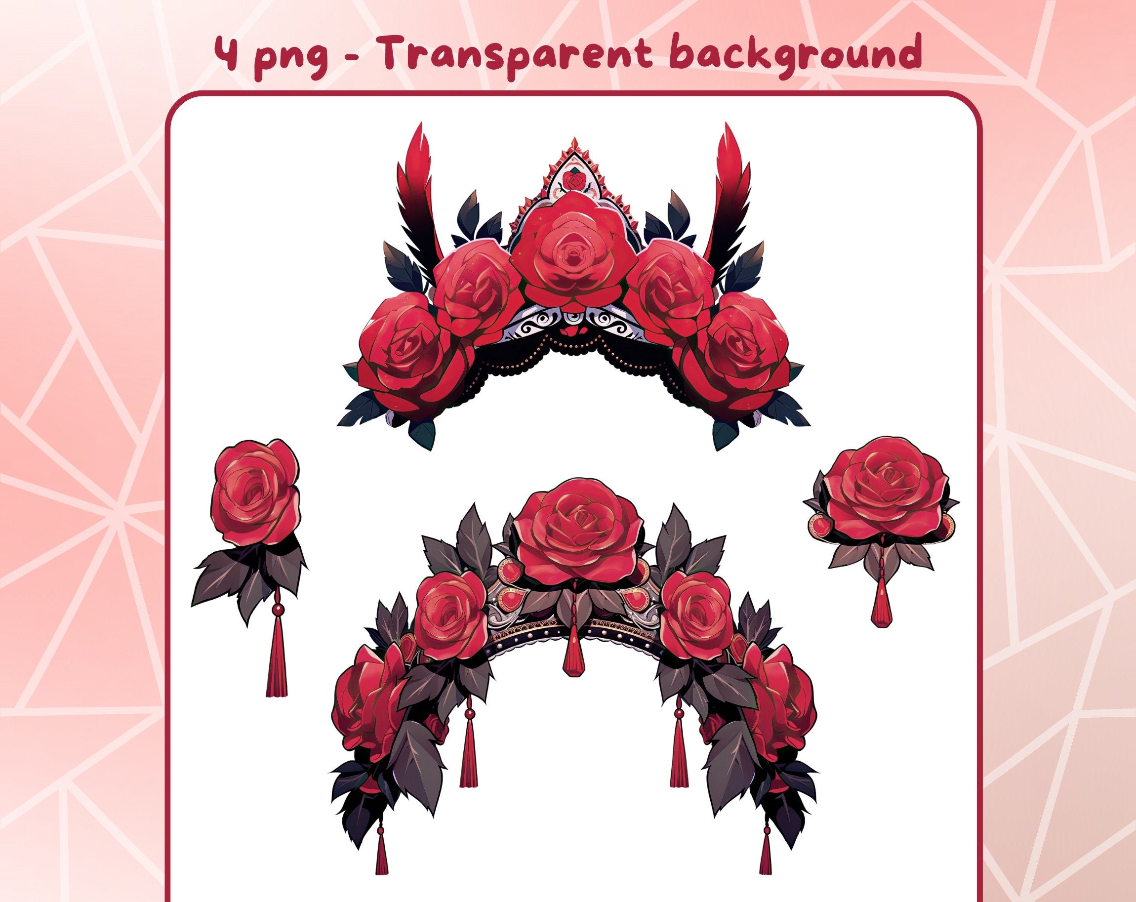 Vtuber Red Roses Headbands. Pngtuber Assets for Twitch. Vtuber Goth ...