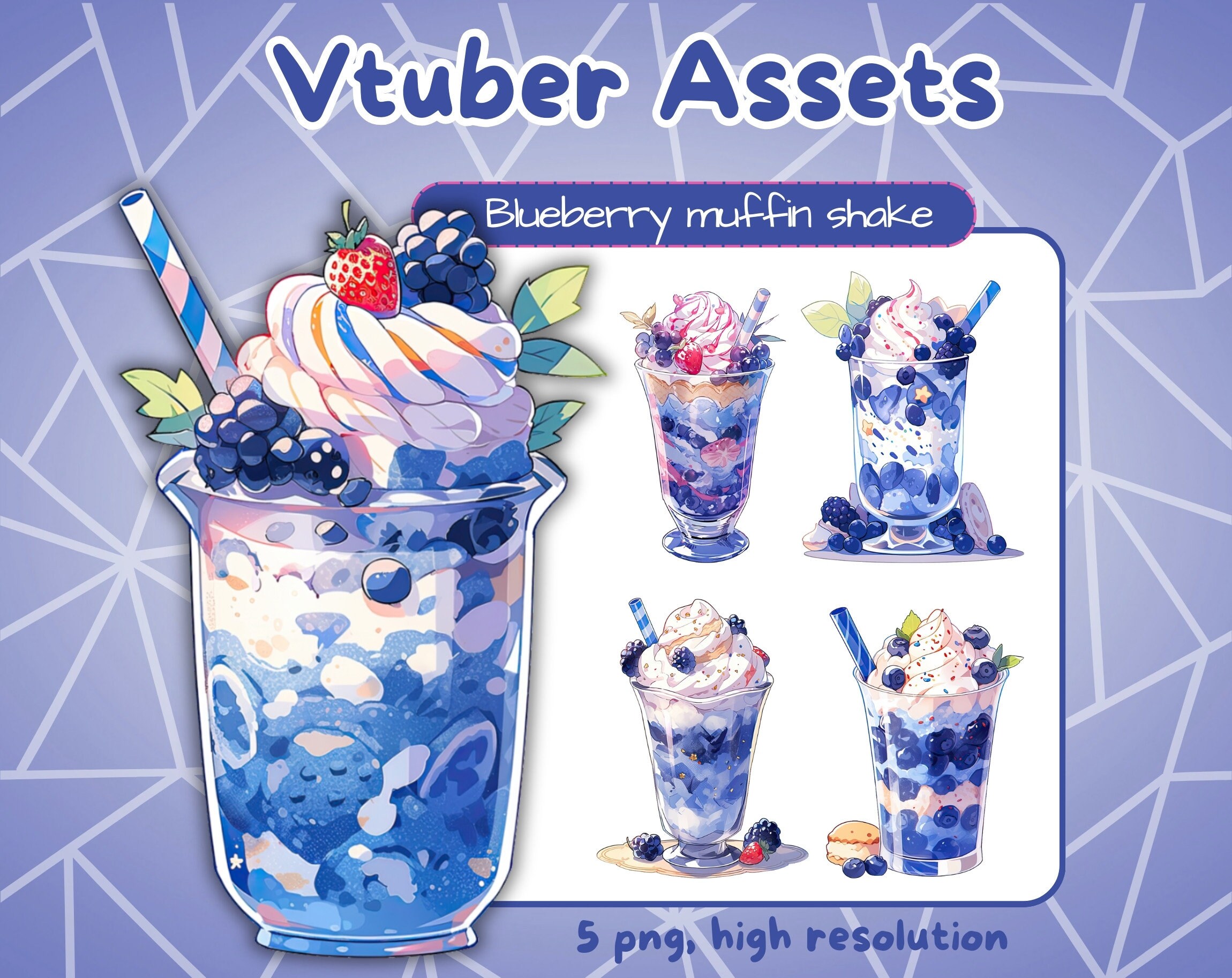 Vtuber Blueberry Muffin Shake. Pngtuber Drink Asset for Twitch ...