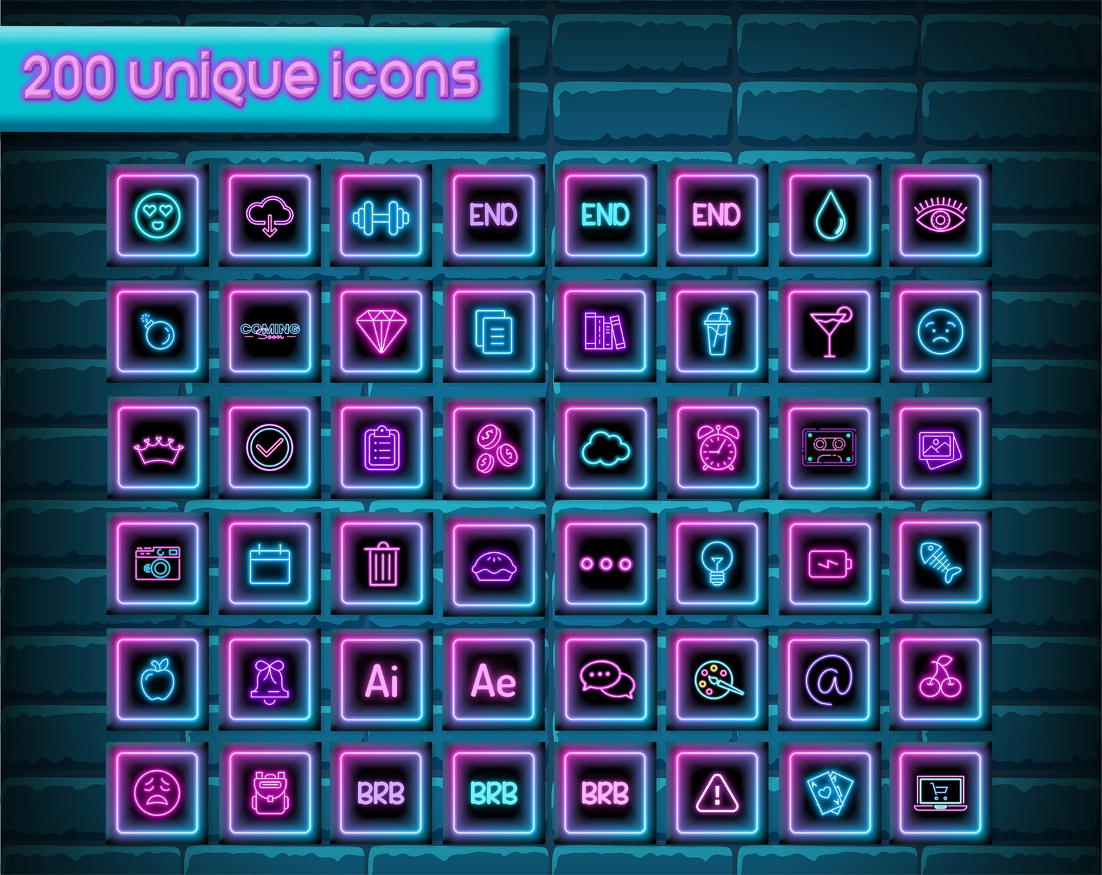 Neon Stream Deck Icons Set Screensavers. 200 Neon Icon Pack - Etsy