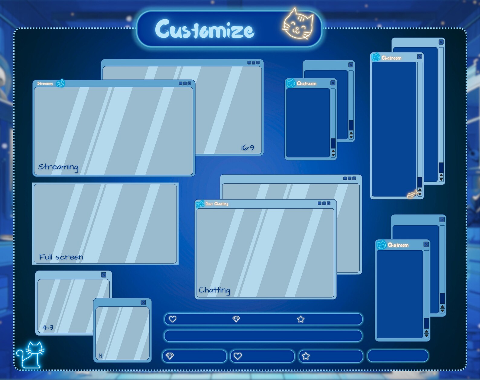 Blue Cat Bedroom Twitch Overlay Package. Neon Cat Stream Package ...