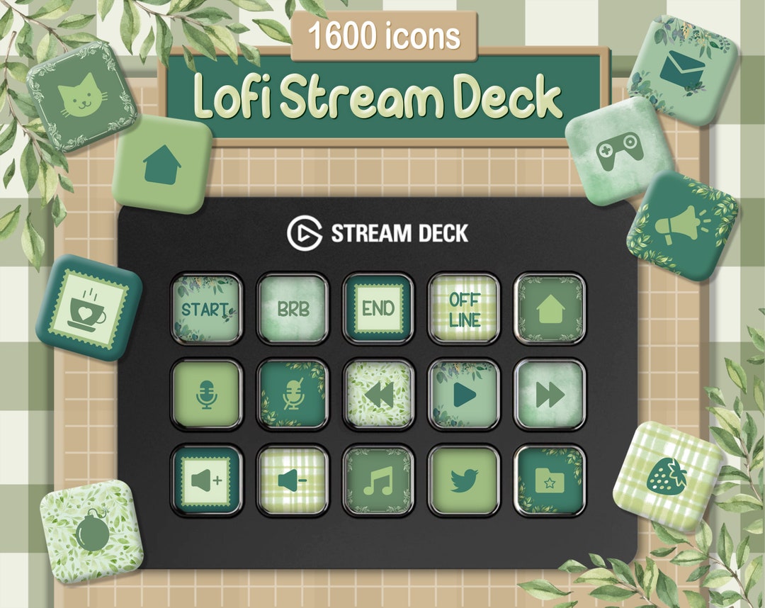 Lofi Green Stream Deck Icons Set for Elgato. 1600 Cozy Icons for Elgato ...