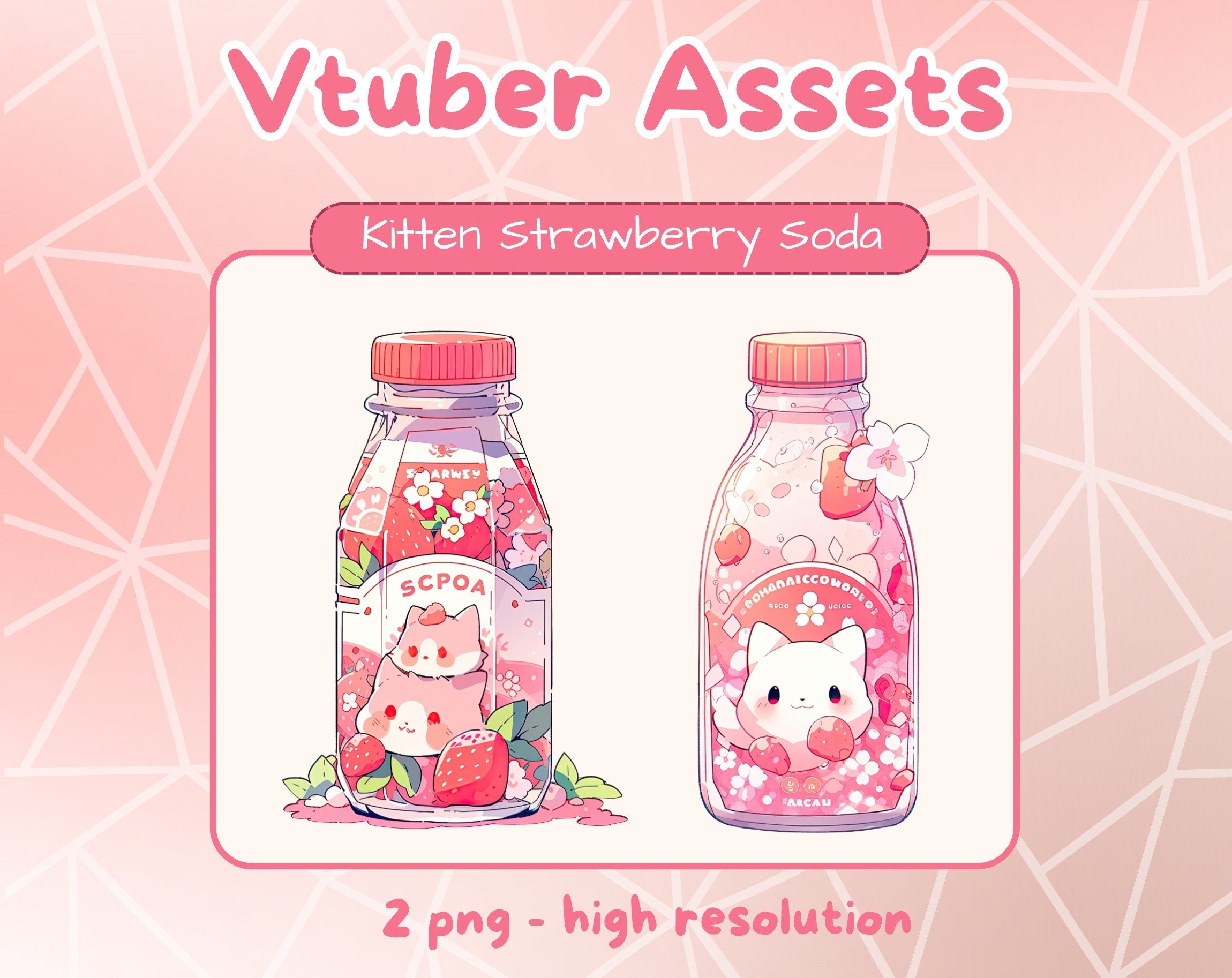 Vtuber Kitten Strawberry Soda. Pngtuber Drink Asset for Twitch ...