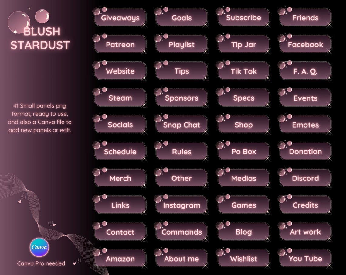 Cute Twitch Panels, Twitch Stream Panels, Vtuber Twitch Panels, Pink ...