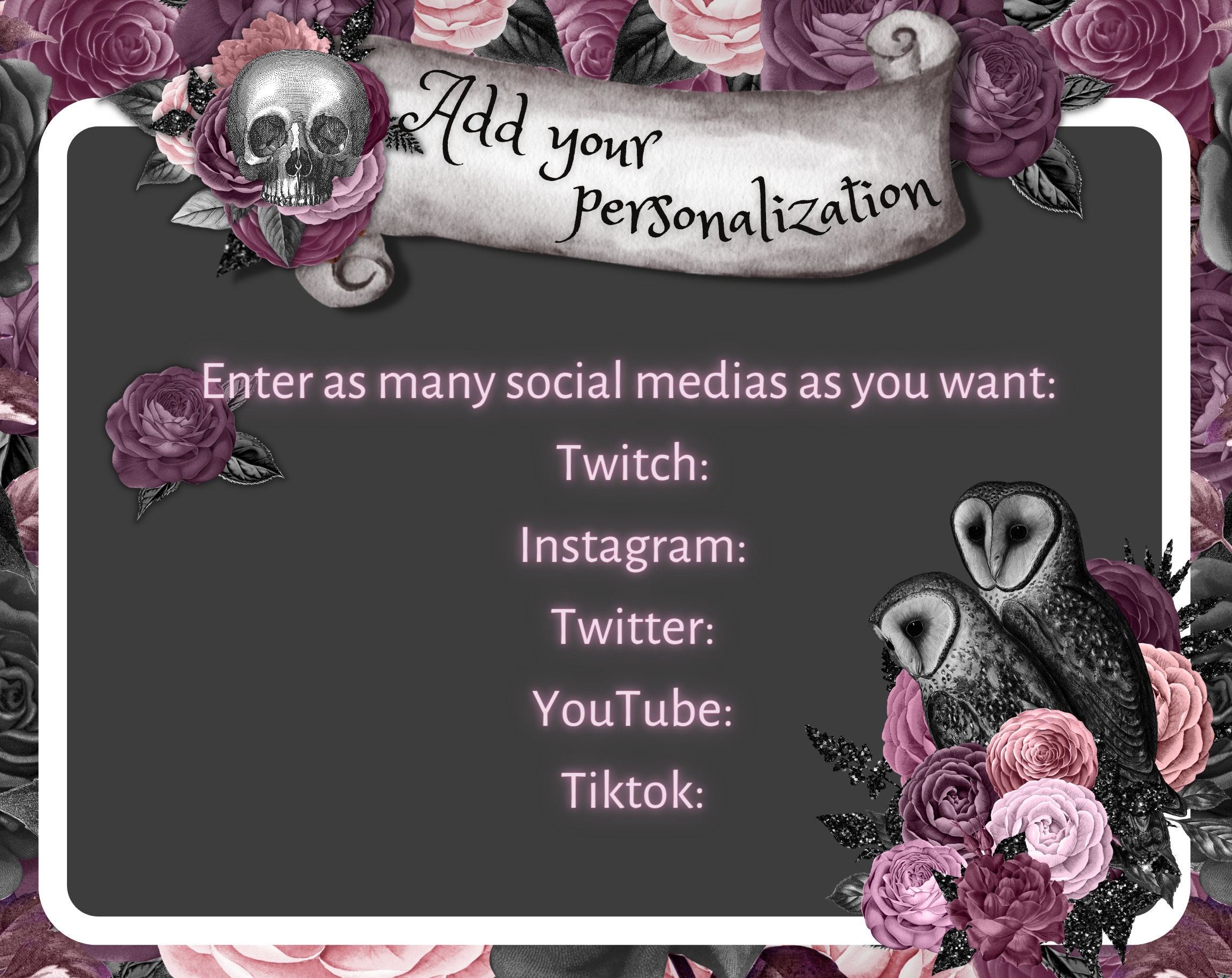 Gothic Twitch Banner Commission Goth Twitch Banner Custom Skull & Roses ...