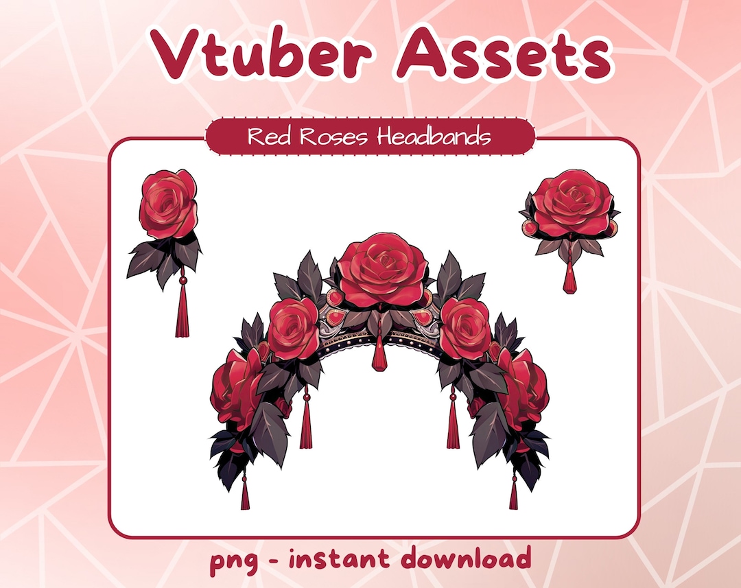 Vtuber Red Roses Headbands. Pngtuber Assets for Twitch. Vtuber Goth ...
