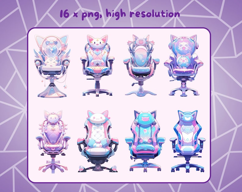 Purple Vtuber Gaming Chair. Pngtuber Asset, Cute Cat Pink Chair for ...