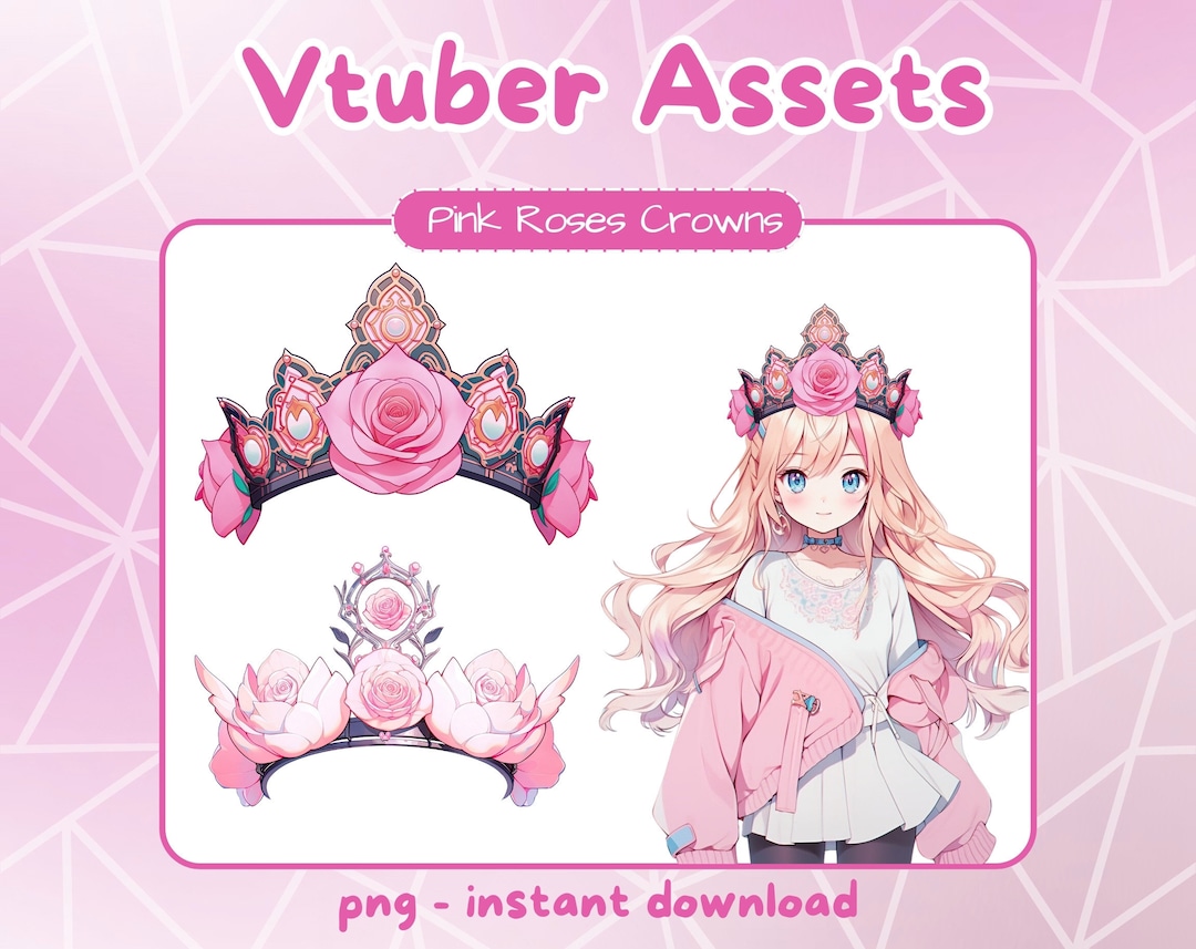Vtuber Pink Roses Crowns. Pngtuber Headbands for Twitch. Vtuber Assets ...