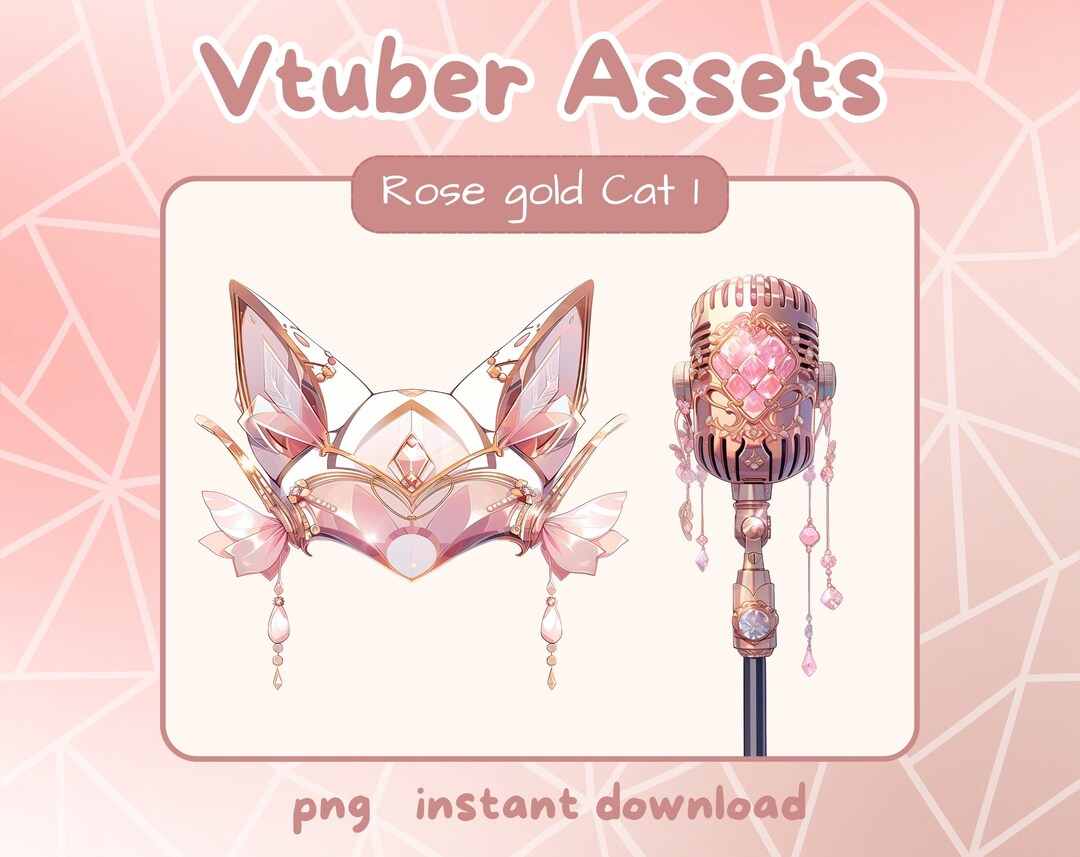 Vtuber Asset Cat Ears and Microphone Rose Gold. Pngtuber Accessory. - Etsy