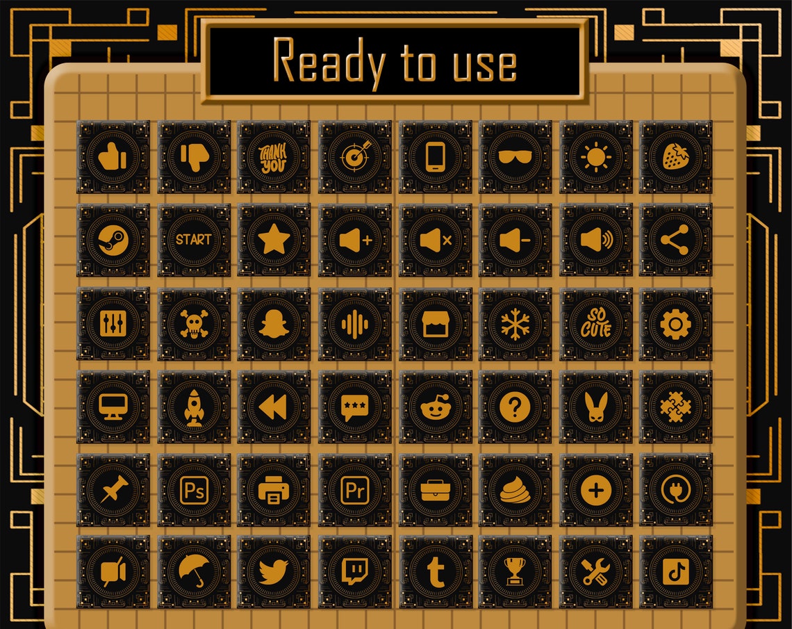Stream Deck Icons Set Screensavers. 200 Black and Gold Icon Pack for ...