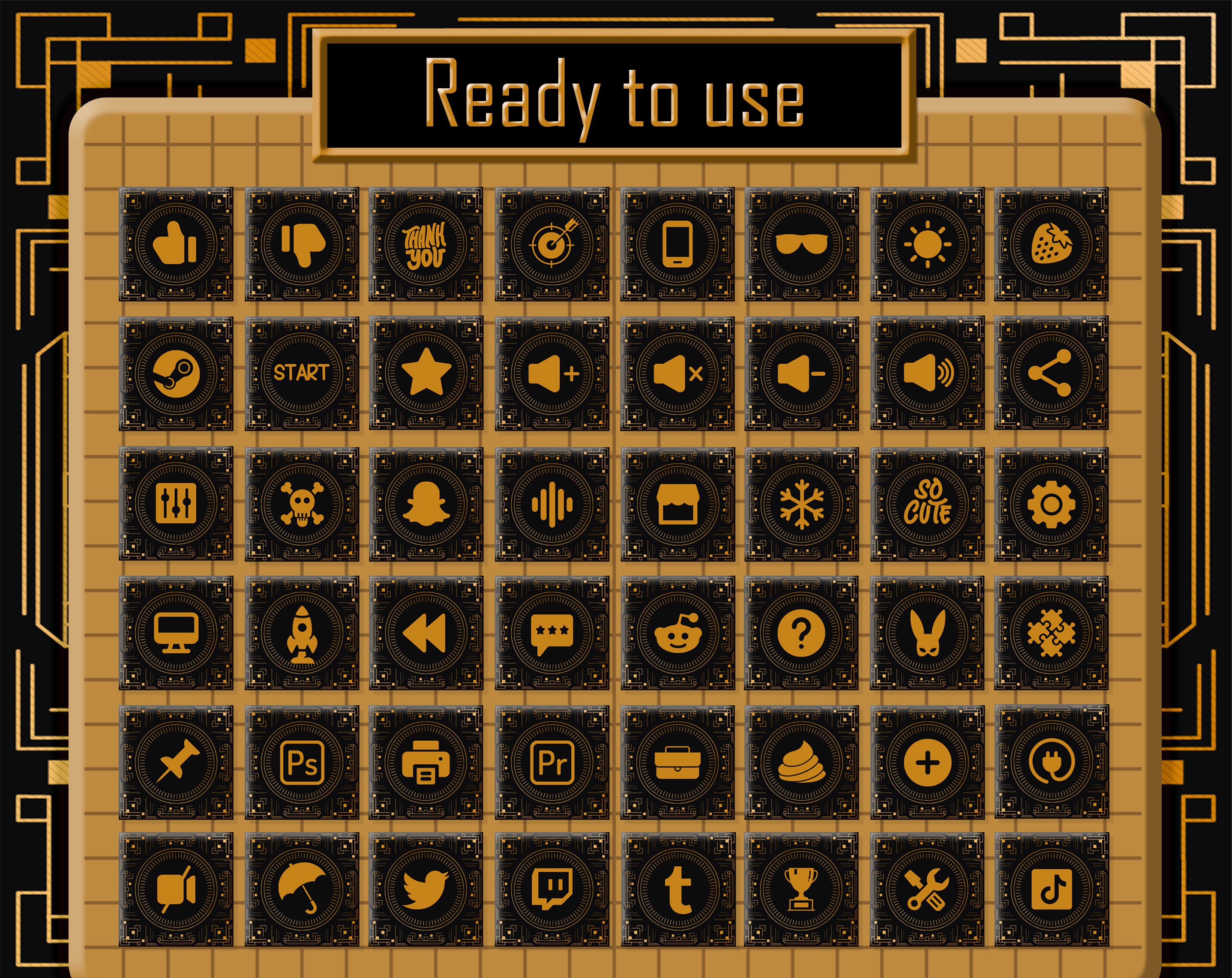 Stream Deck Icons Set Screensavers. 200 Black and Gold Icon Pack for ...