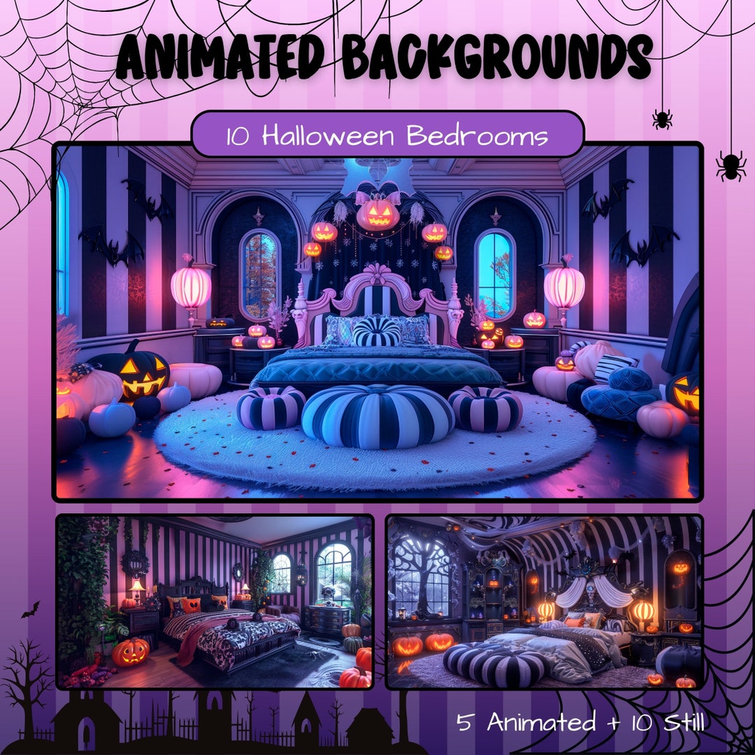 Halloween Animated Backgrounds. Spooky Vtuber Bedroom Backgrounds ...