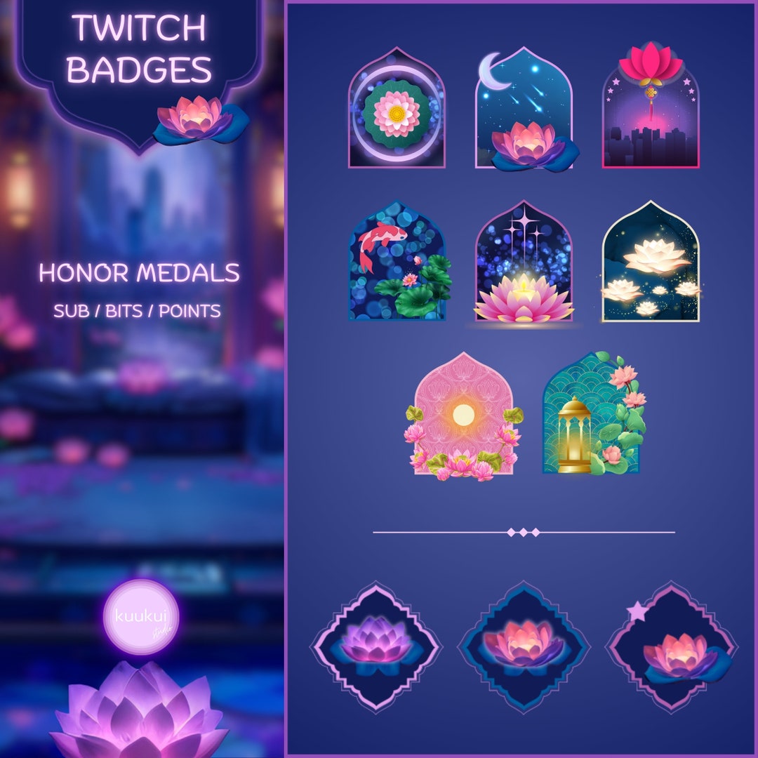 Mystic Twitch Sub Badges. Lotus Bit Badges. Cute Tier Badges and ...