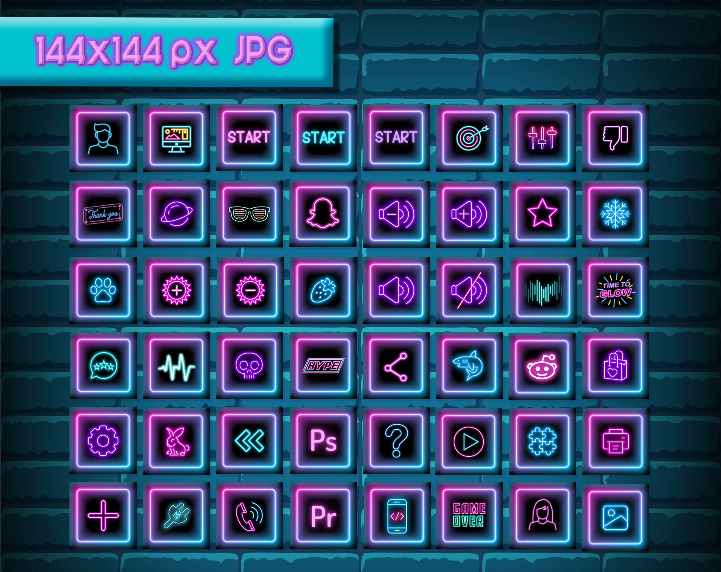 Neon Stream Deck Icons Set Screensavers. 200 Neon Icon Pack - Etsy