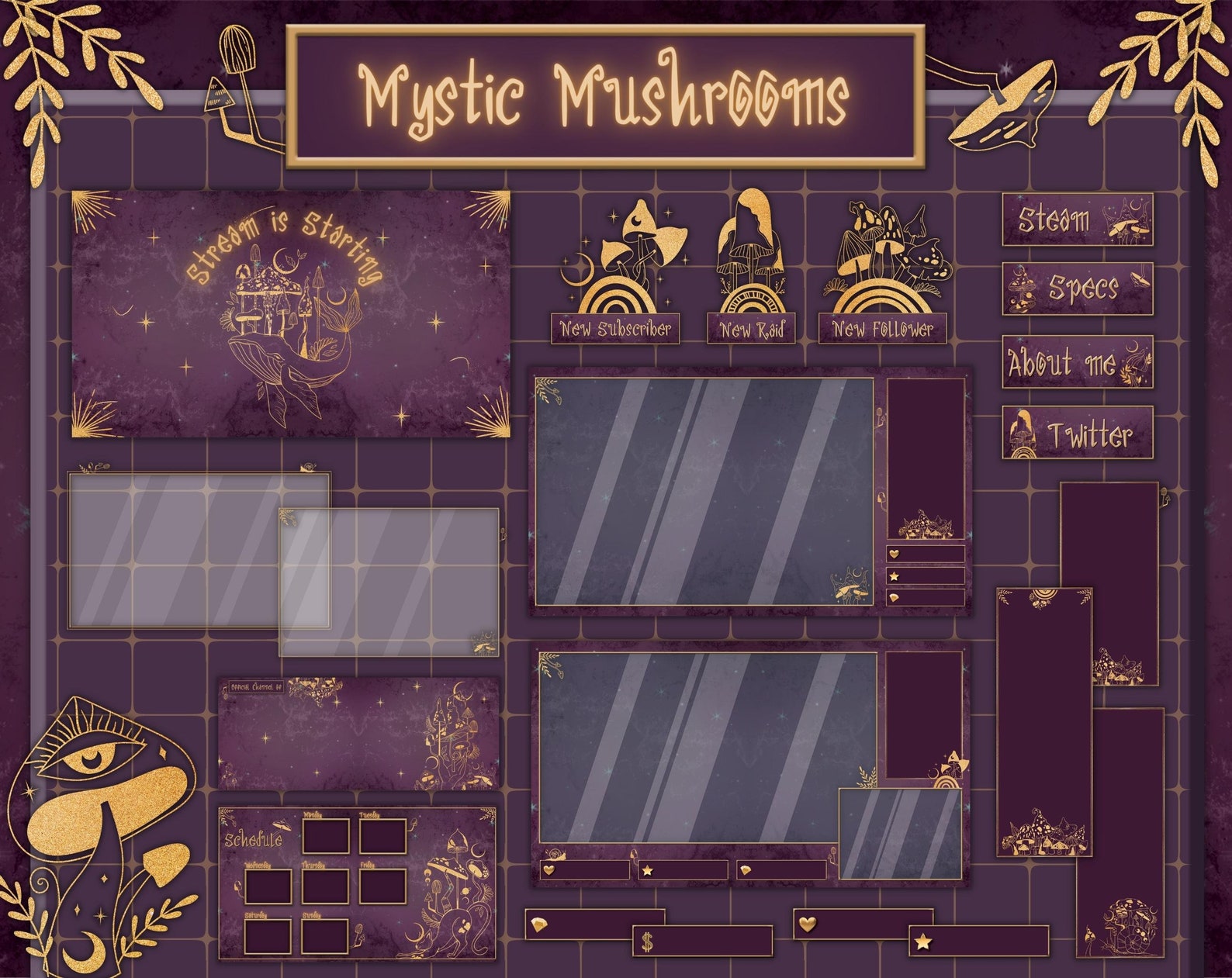 Magic Mushrooms Twitch Overlay Package, Mystic Mauve Stream Overlays ...