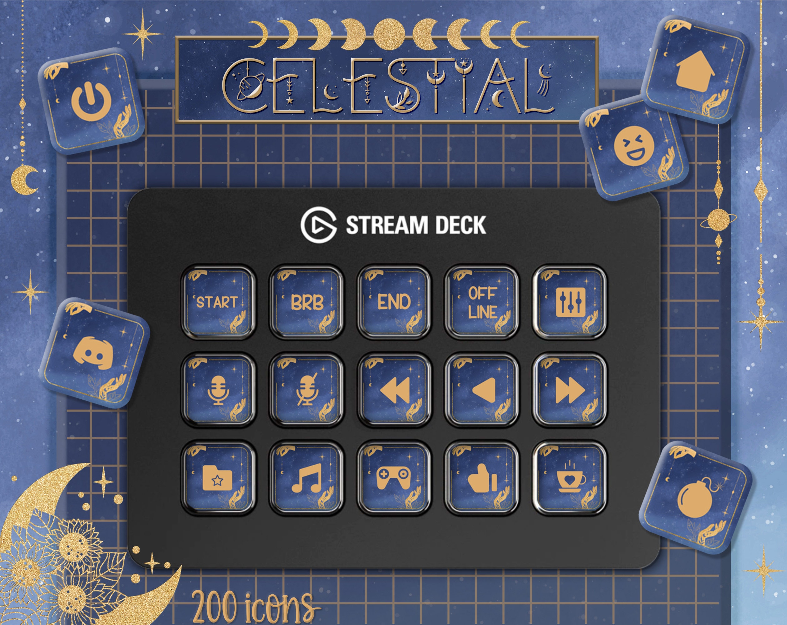 Celestial Stream Deck Icons Set Screensavers. 200 Blue Icon Pack for ...