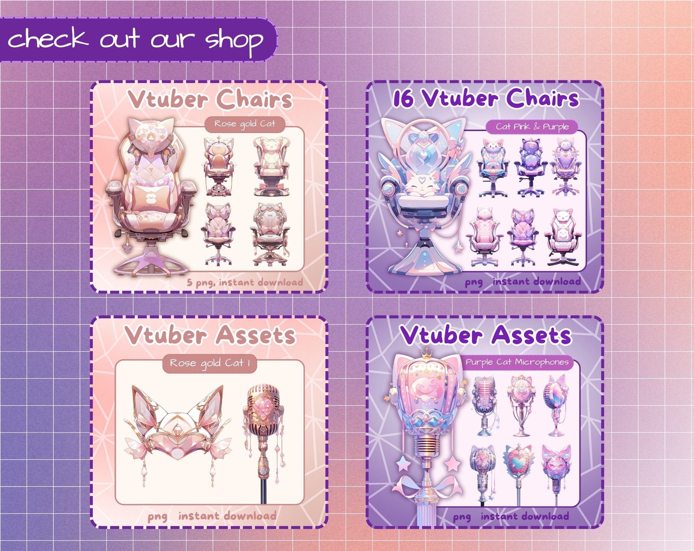 Purple Cat Vtuber Asset. Pngtuber Cat Ears and Microphone for Twitch ...