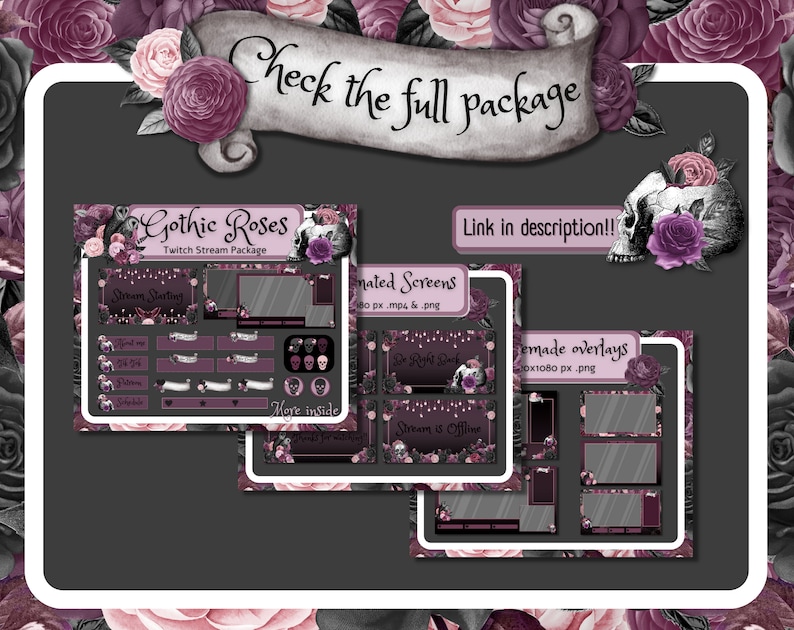 Gothic Twitch Banner Commission Goth Twitch Banner Custom Skull & Roses ...