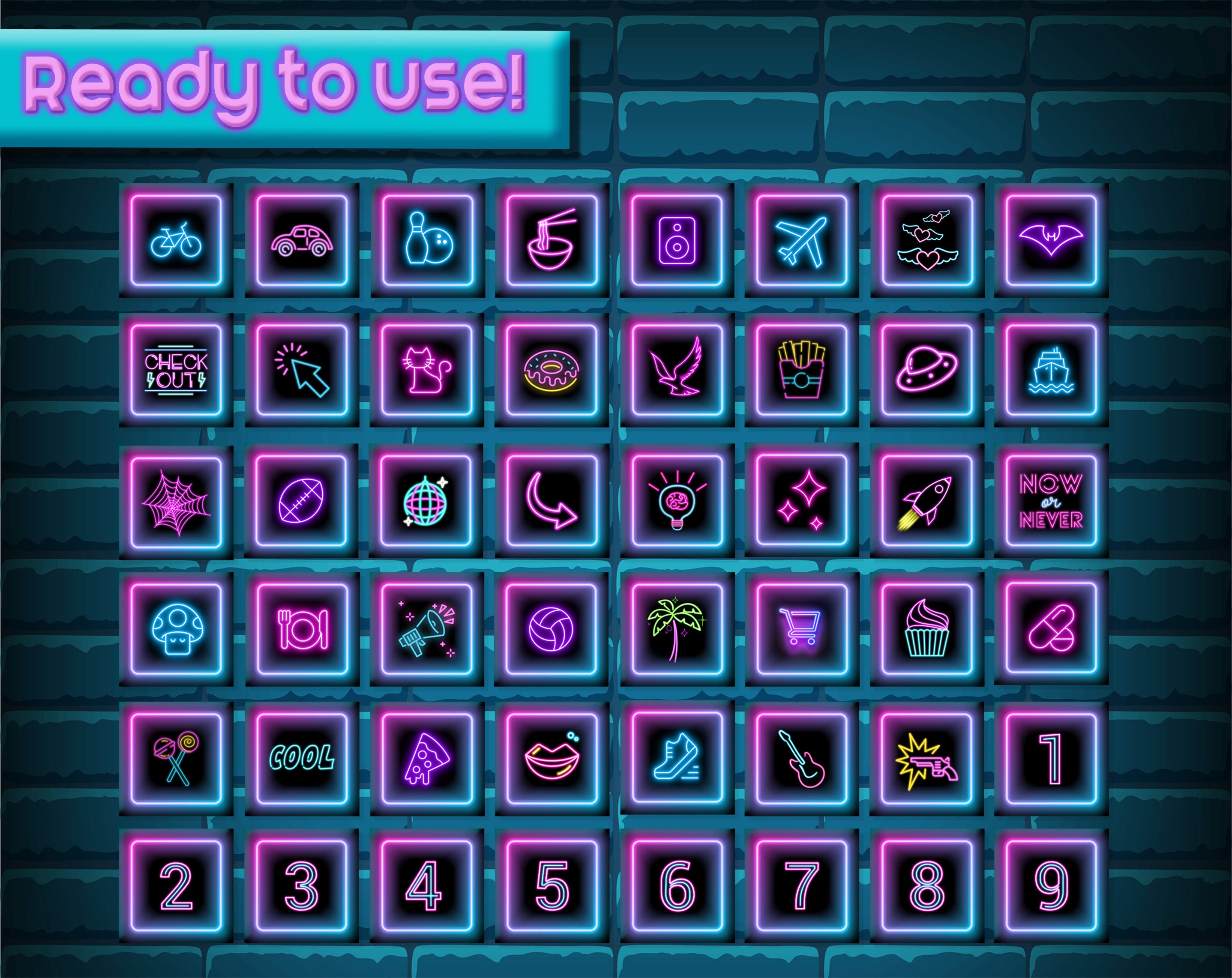 Neon Stream Deck Icons Set Screensavers. 200 Neon Icon Pack - Etsy