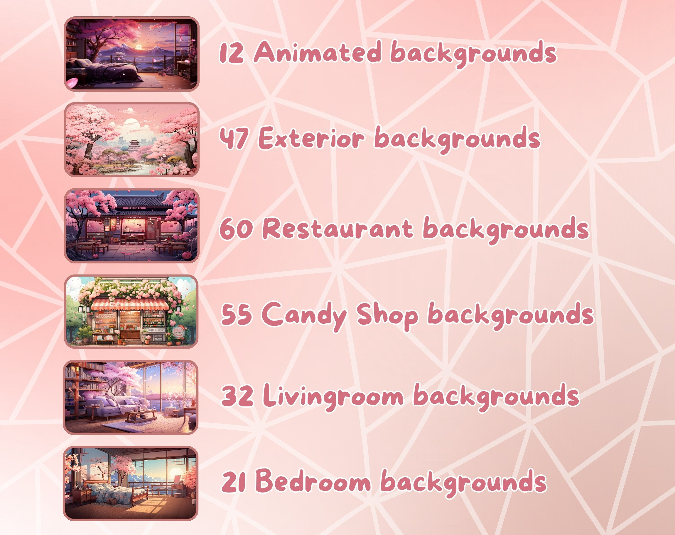 Vtuber Cherry Blossom Backgrounds Bundle. 215 Twitch Backgrounds ...
