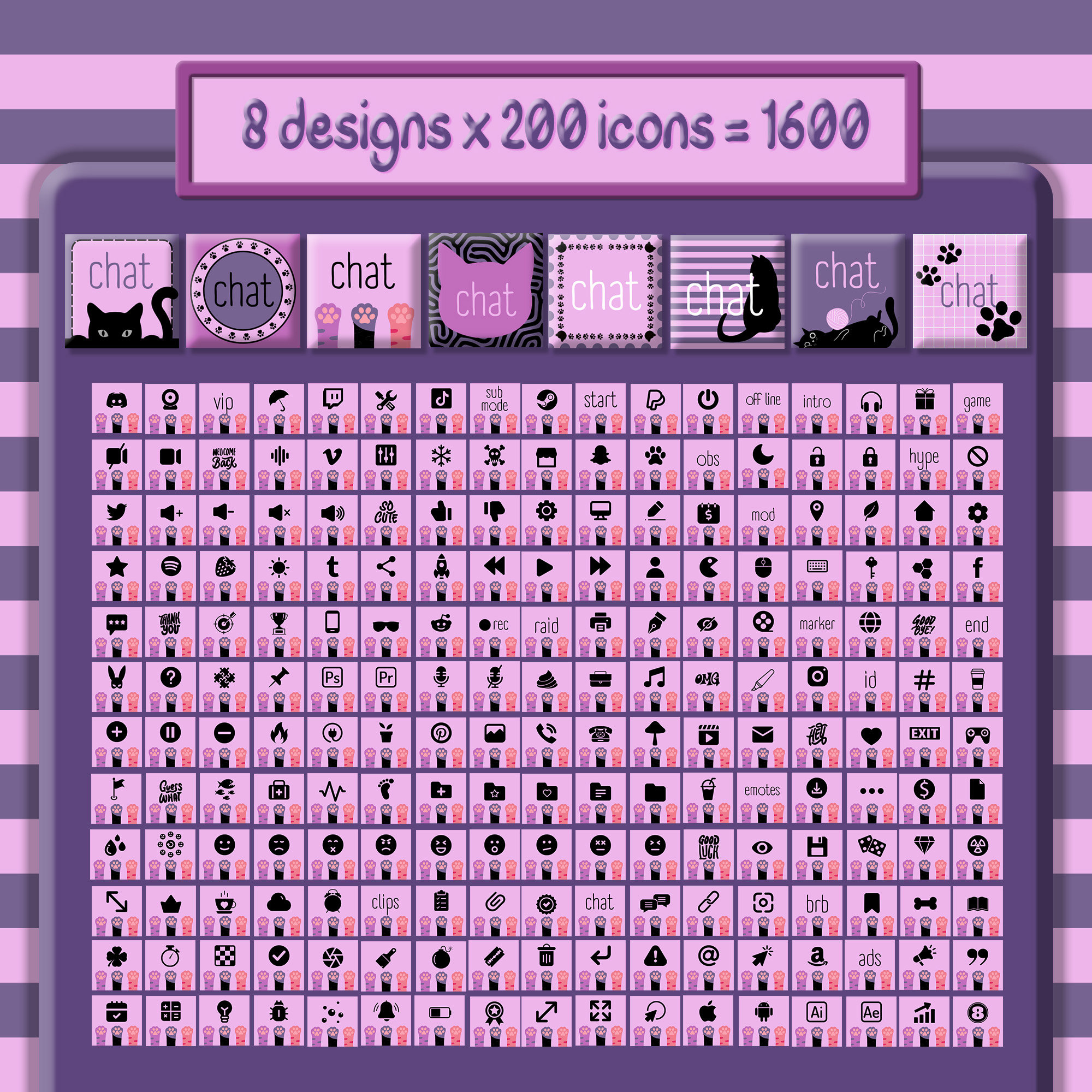 Purple Cat Stream Deck Icons MEGAPACK. 1600 Cute Icons for Elgato ...