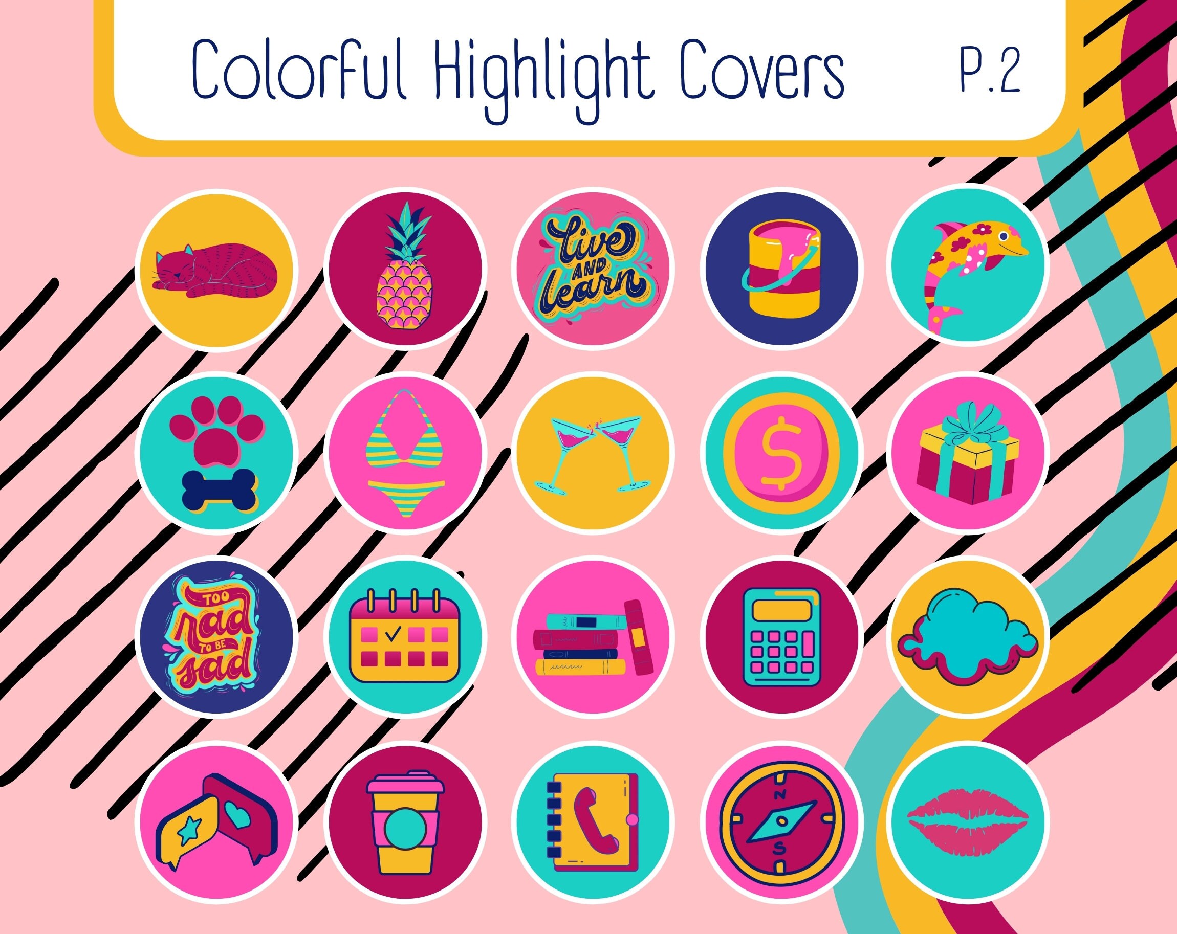 100 Colorful Instagram Highlight Covers. Bright Instagram - Etsy