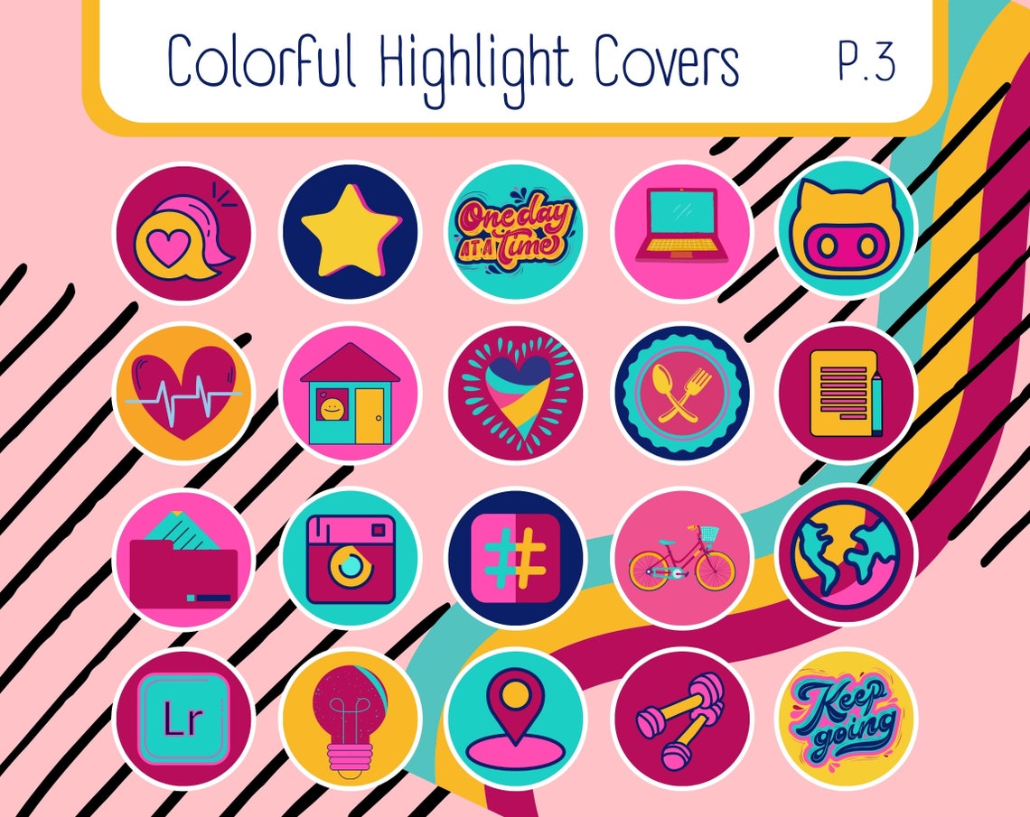100 Colorful Instagram Highlight Covers. Bright Instagram - Etsy