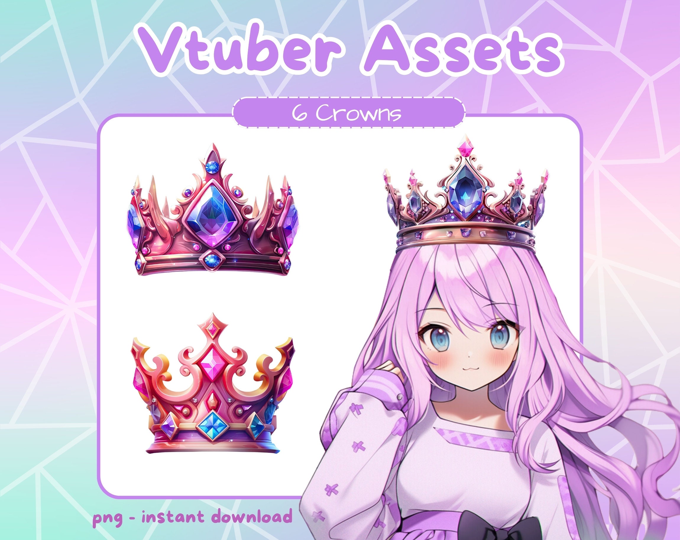 Vtuber Pink and Purple Crowns. Vtuber Assets for Twitch. Pngtuber Fantasy Items. - Etsy
