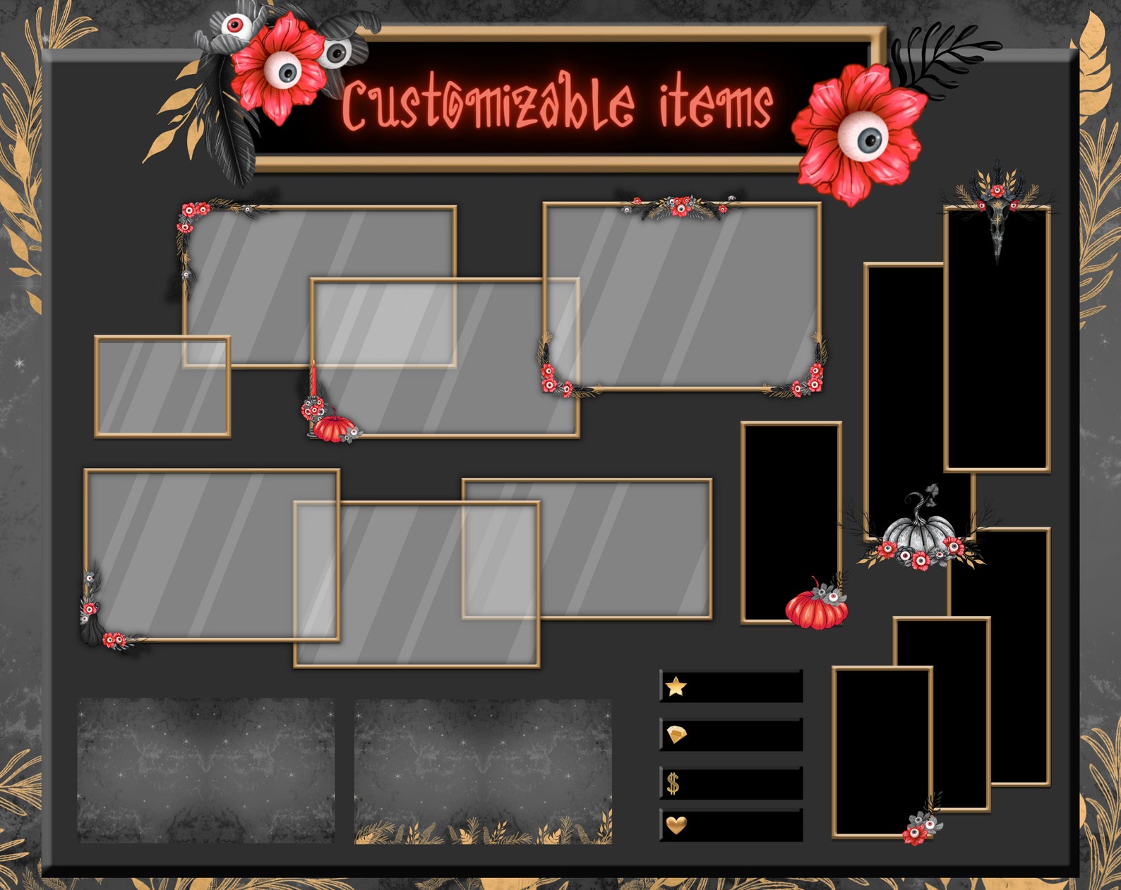 Spooky Twitch Overlay Package Creepy Stream Package Black & - Etsy