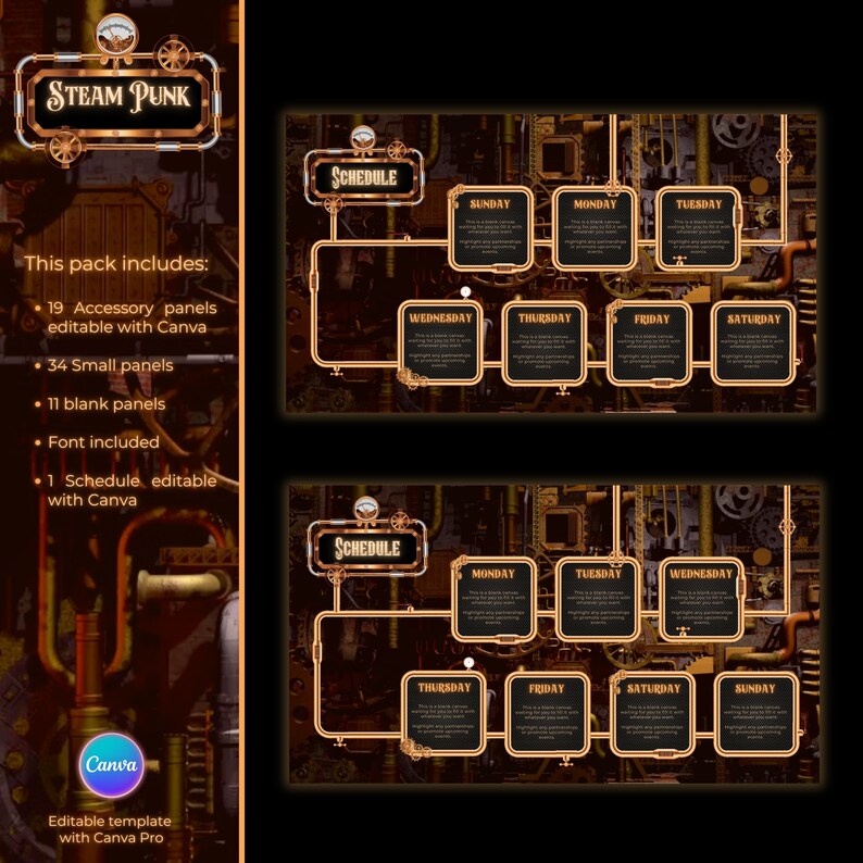 Steam Punk Twitch Panels - Industrial Stream Info Panels - Mechanical ...