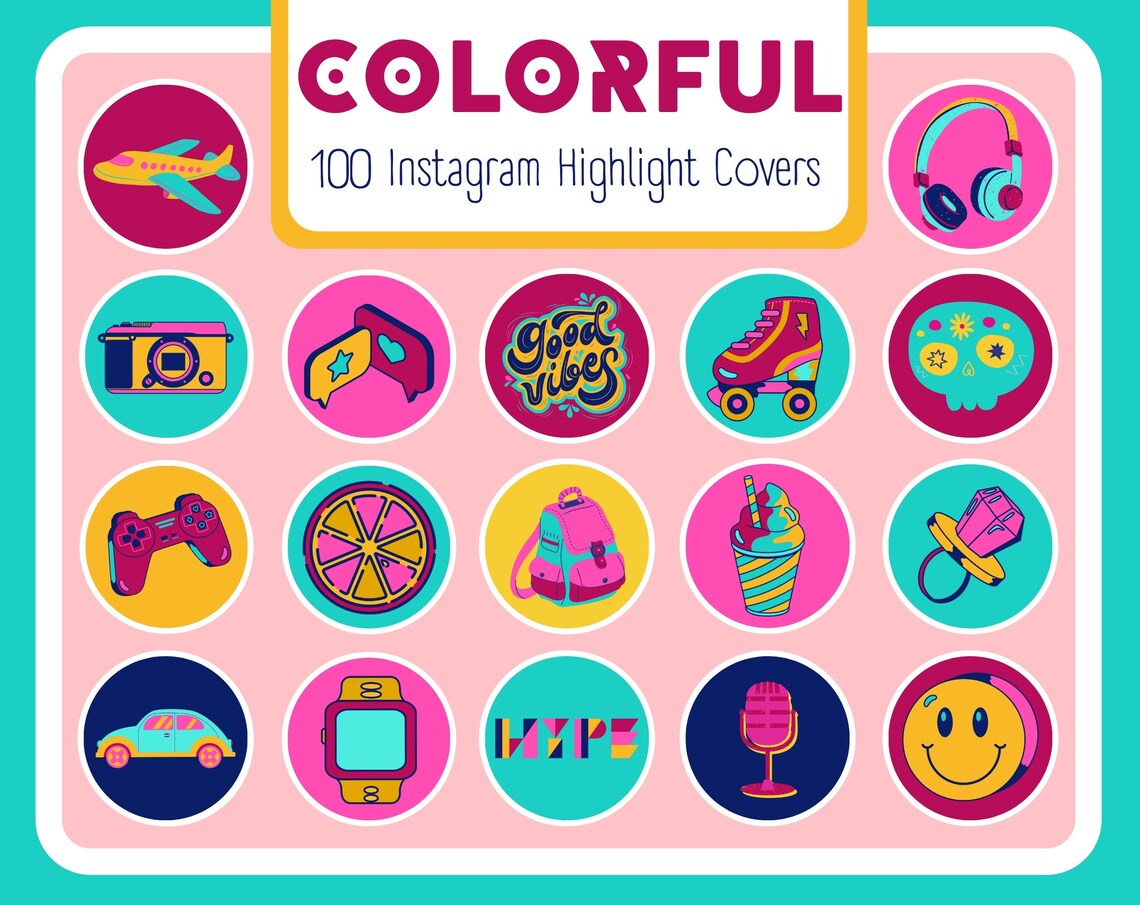 100 Colorful Instagram Highlight Covers. Bright Instagram - Etsy