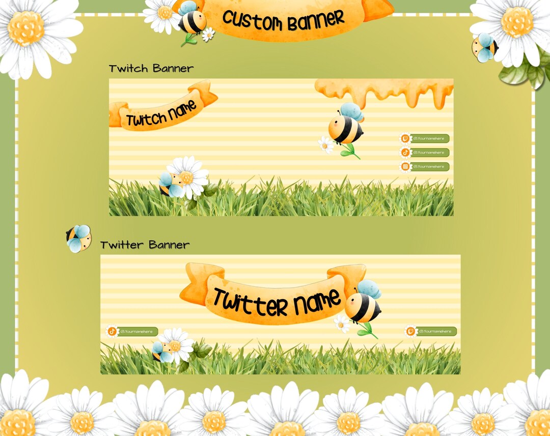 Bee Twitter and Twitch Banner. Personalized Stream Banner. Daisy Custom ...