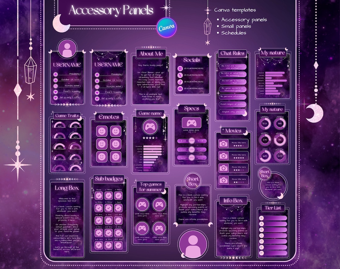 Purple Astrology Twitch Panels - Celestial Fantasy Stream Info Panels ...