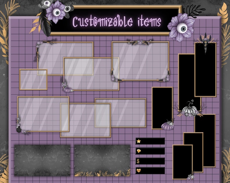 Purple Goth Twitch Overlay Pack, Gothic Stream Package. Halloween ...