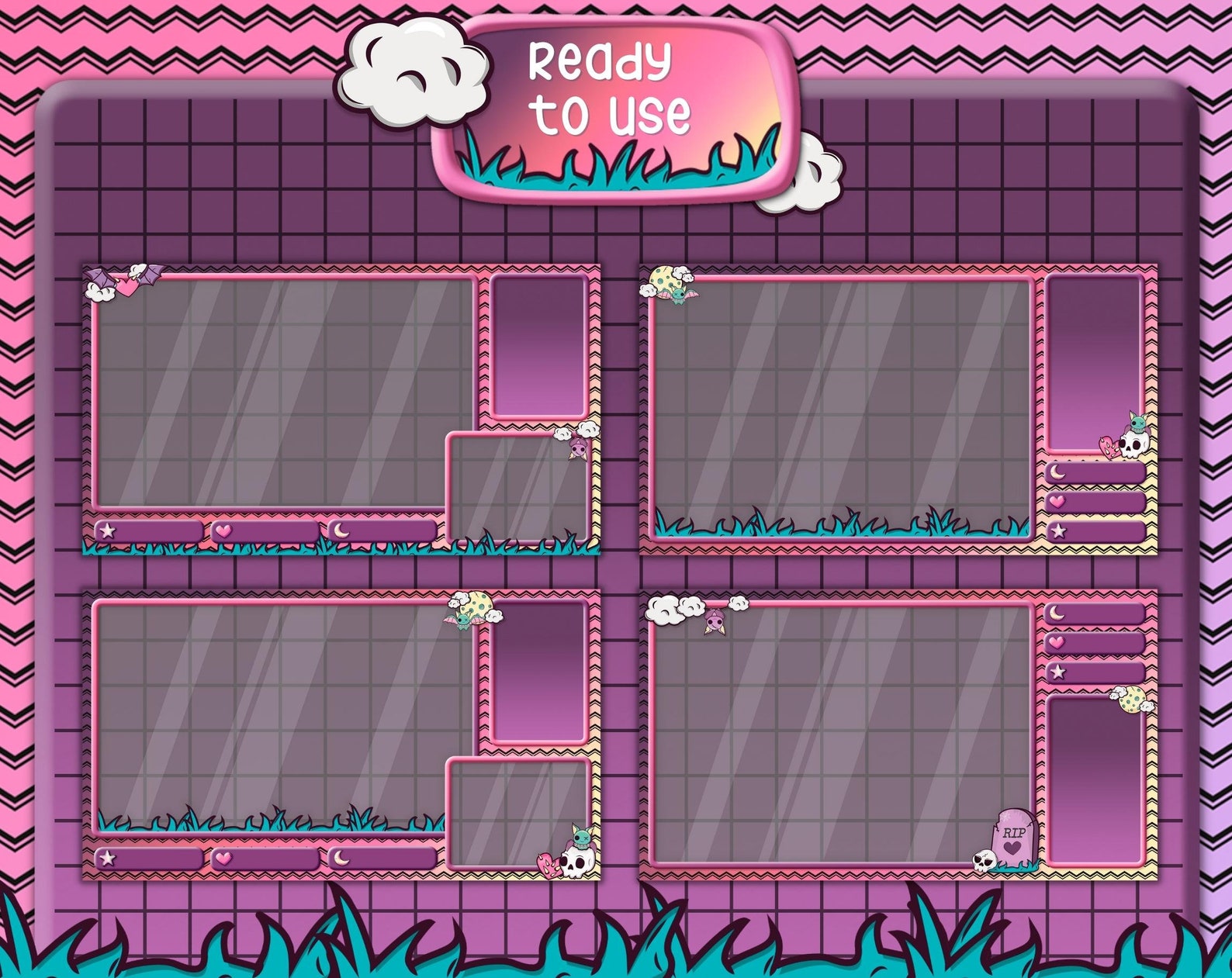 Pastel Goth Twitch Overlay, Pink Gothic Stream Overlay Package. Emo ...