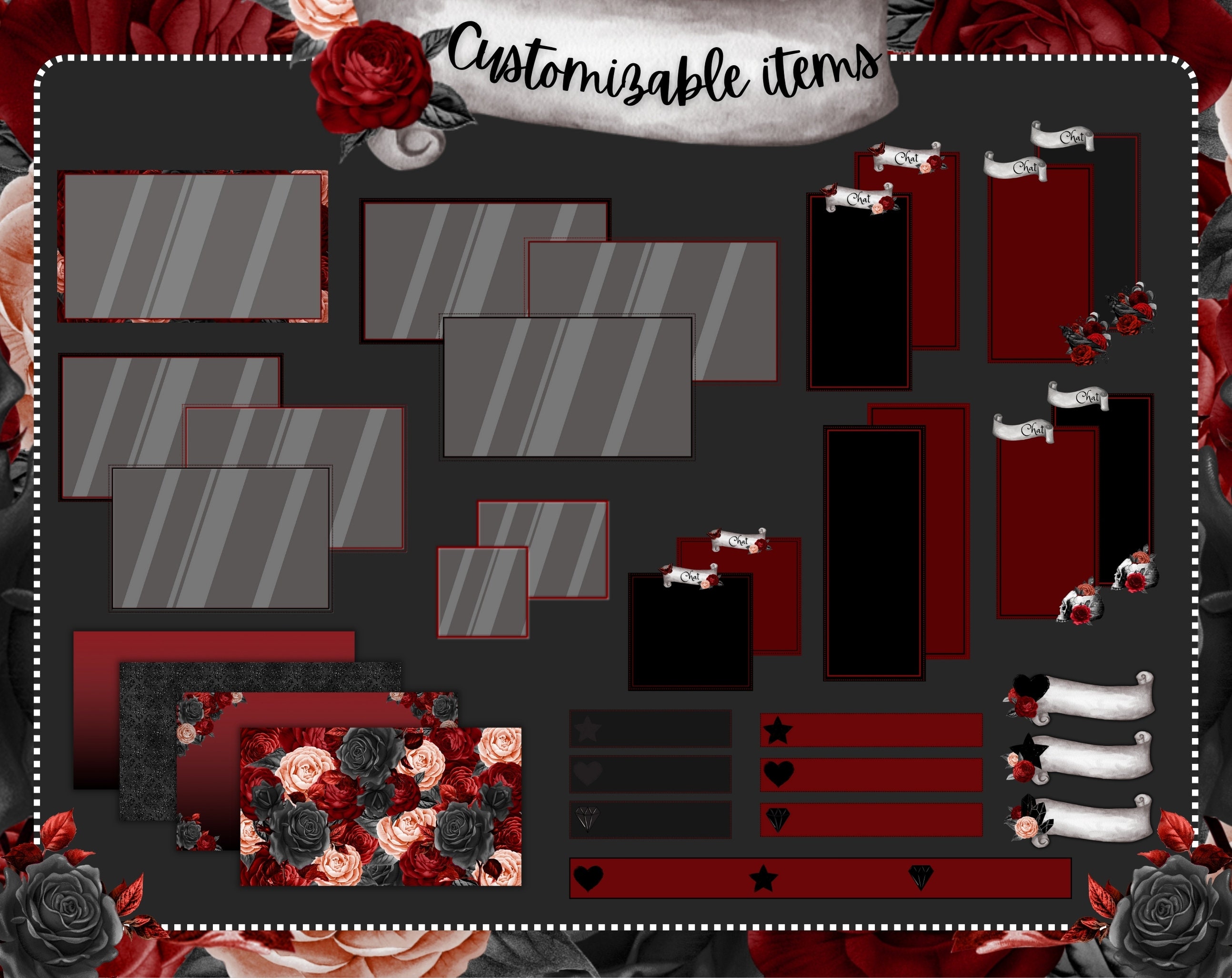 Goth Twitch Overlay Package, Horror Stream Overlay, Gothic Red Roses ...