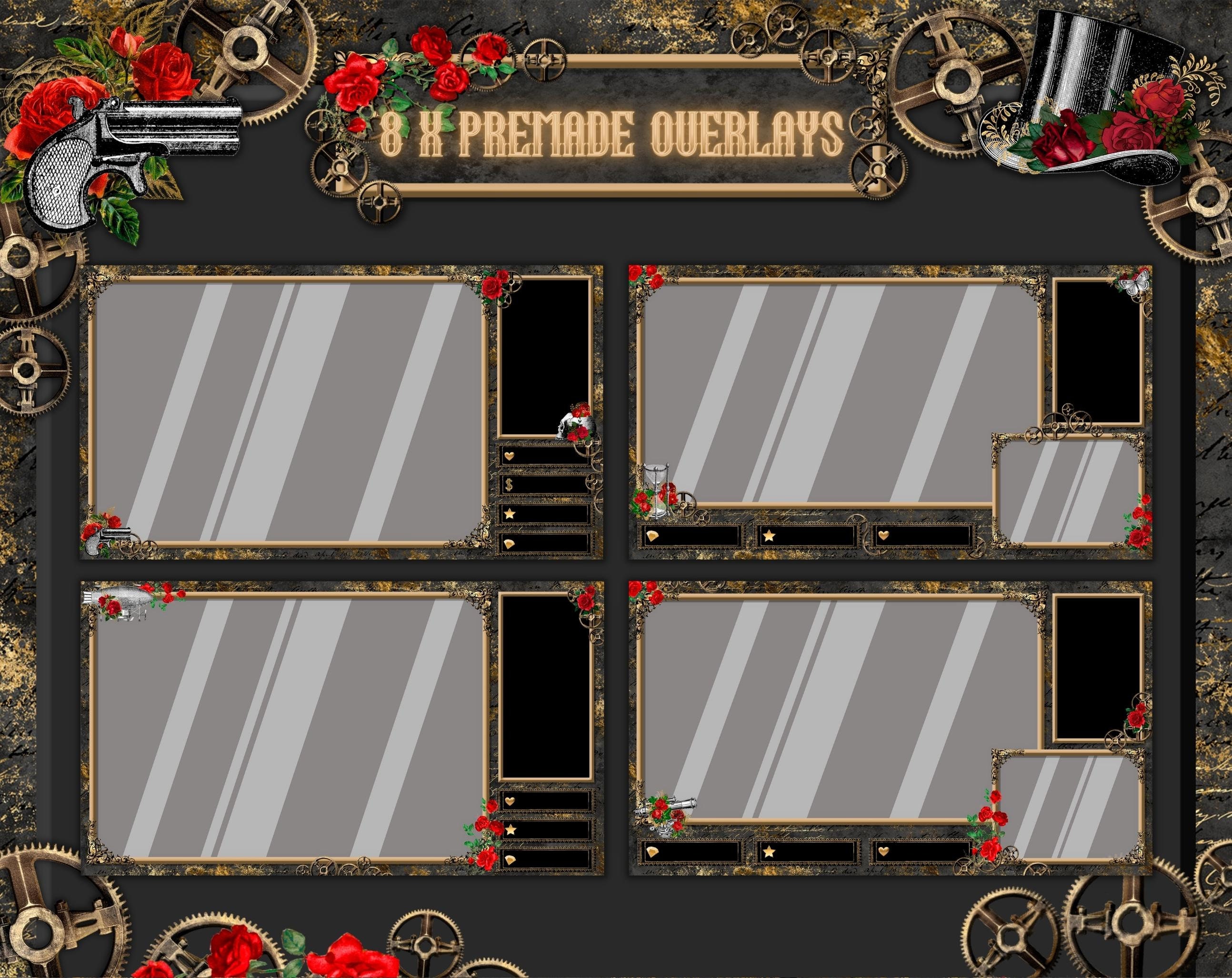 Steampunk Twitch Overlay, Vintage Twitch Pack With Red Roses. - Etsy