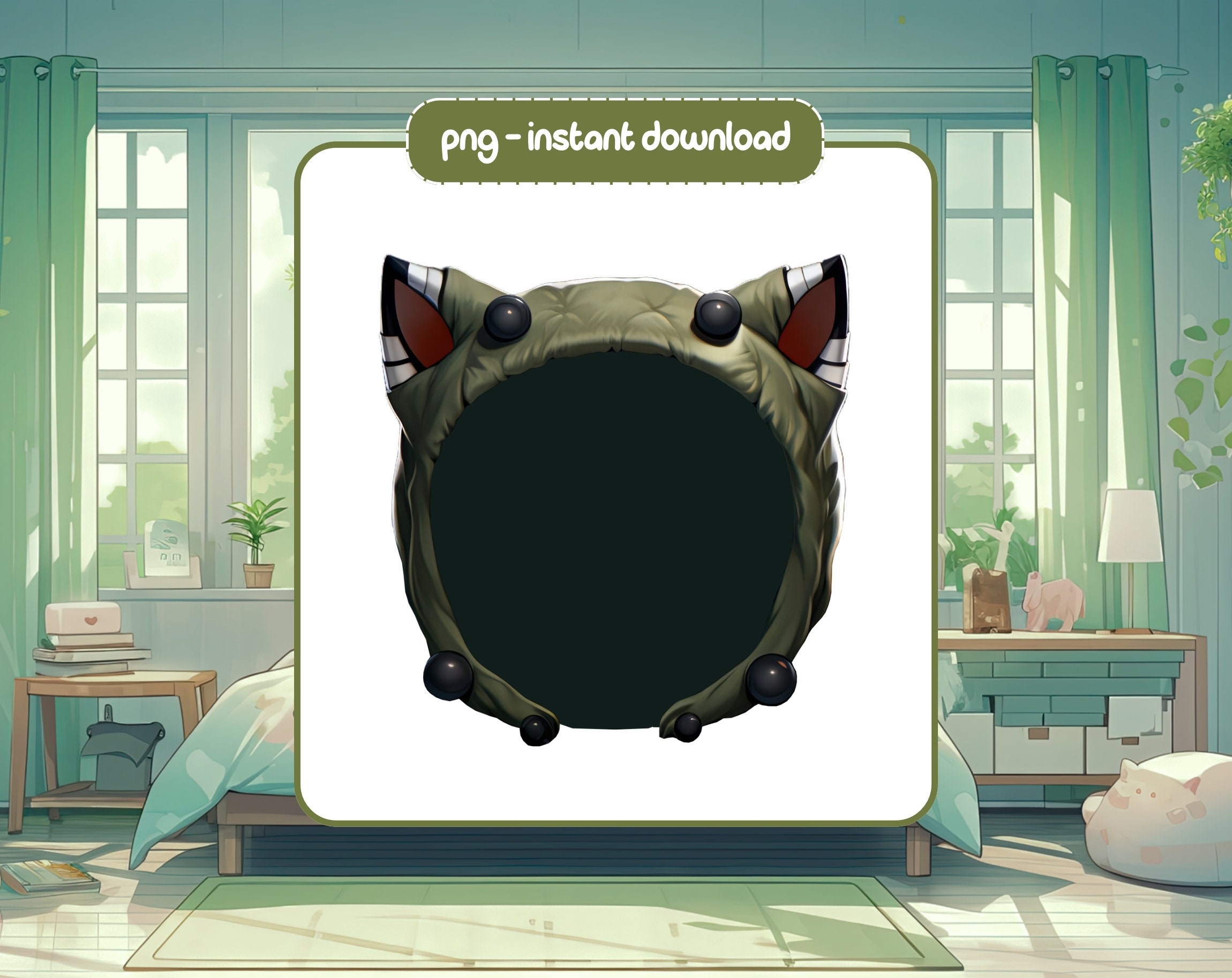 Vtuber Green Cat Hat. Pngtuber Hood for Twitch. Vtuber Assets Olive ...