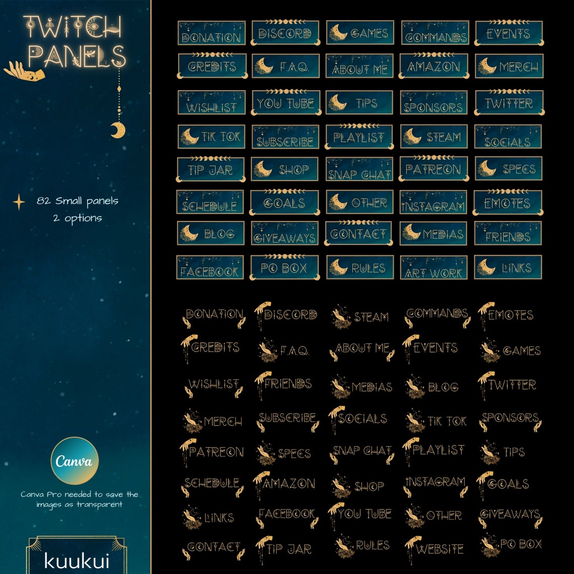Moon Twitch Panels - Celestial Moonlight Stream Info Panels - Midnight ...