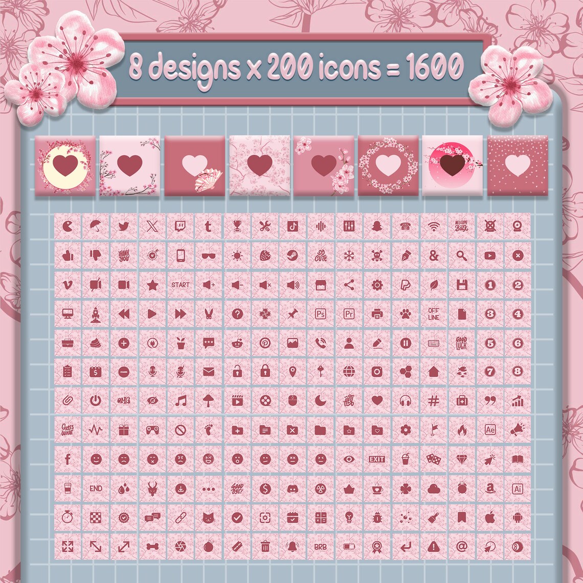 Sakura Stream Deck Icons Set for Elgato. 1600 Cute Pink Icons for ...