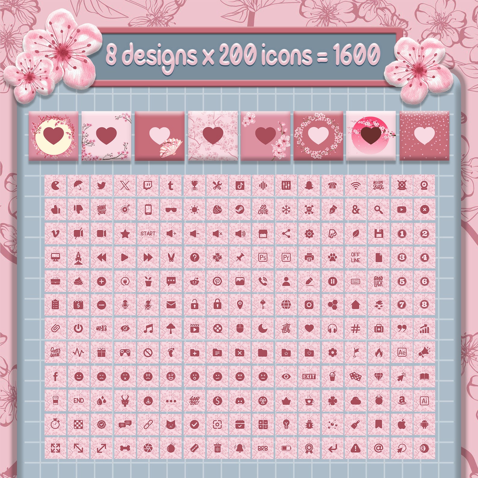 Sakura Stream Deck Icons Set for Elgato. 1600 Cute Pink Icons for ...