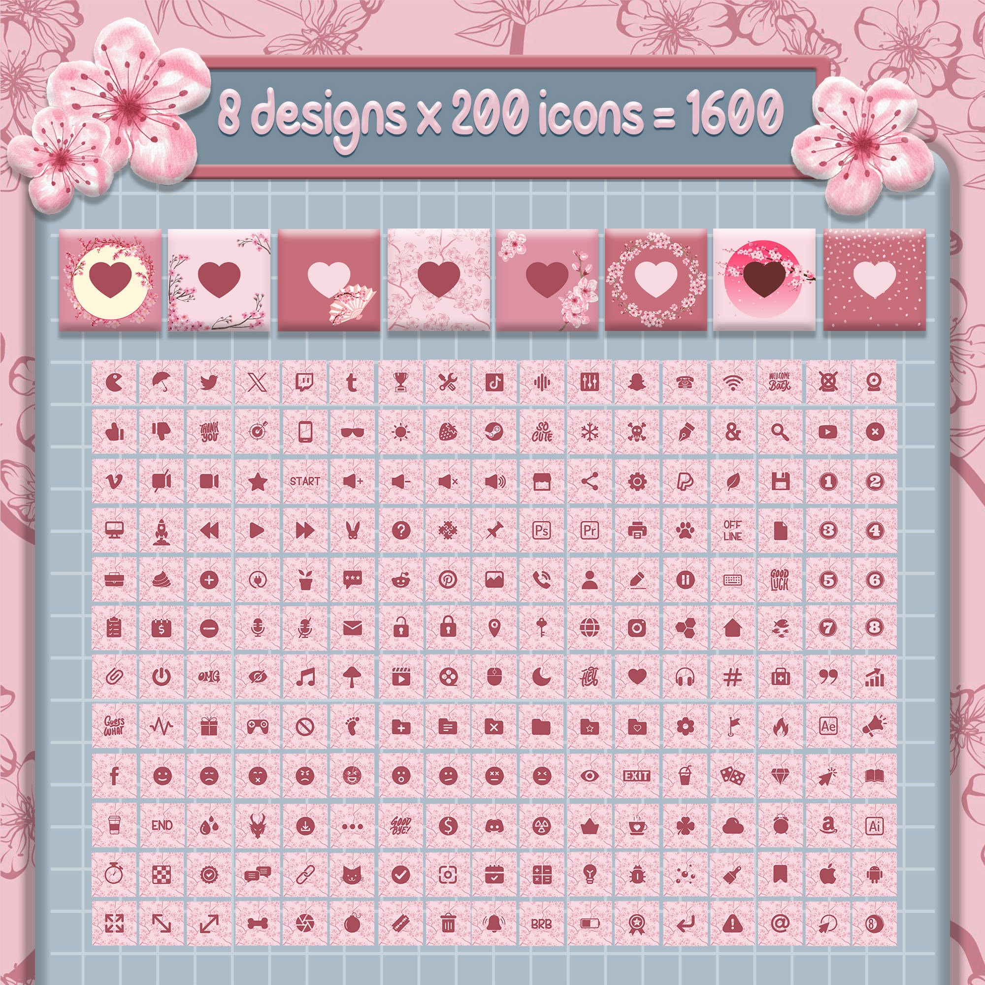 Sakura Stream Deck Icons Set for Elgato. 1600 Cute Pink Icons for ...