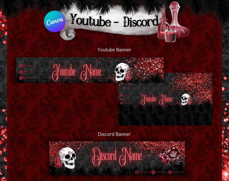 Gothic Skull Twitch and Twitter Banner. Vampire Custom Twitch Profile ...