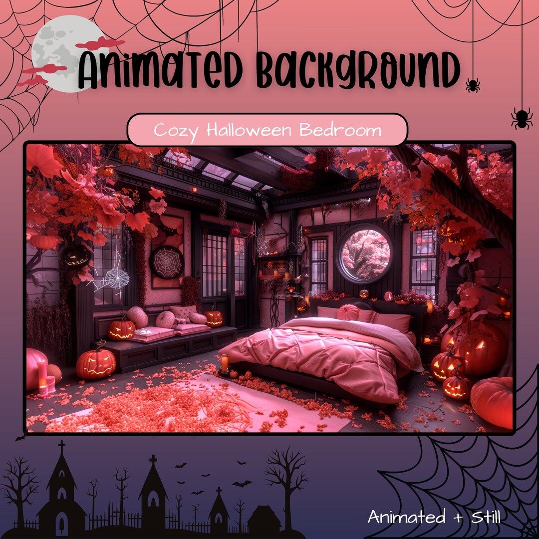 Cute Halloween Animated Backgrounds. Vtubers Spooky Bedroom Backgrounds ...