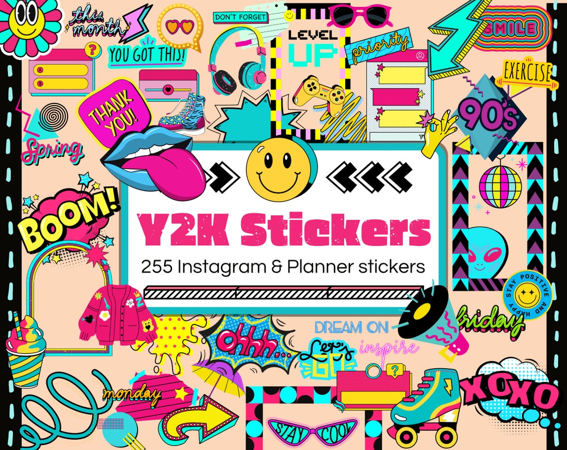 Y2K Instagram Story Stickers. 90s Story Stickers. Planner | Etsy