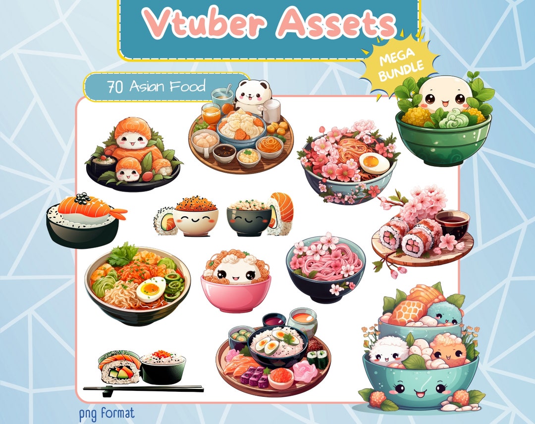 Vtuber Asian Food Pack. Food Bundle: Sushi, Ramen and Noodles. 70 Png ...