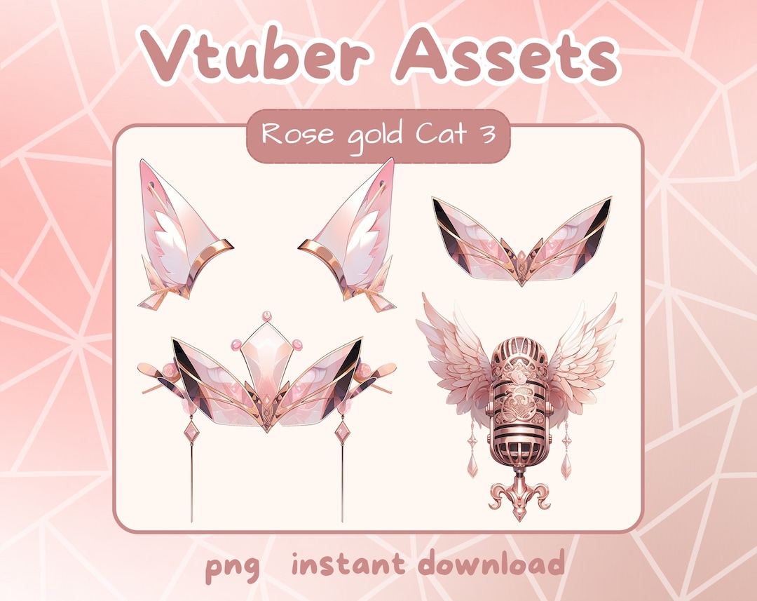 Vtuber Asset Cat Ears and Microphone Rose Gold and Diamonds. Pngtuber ...