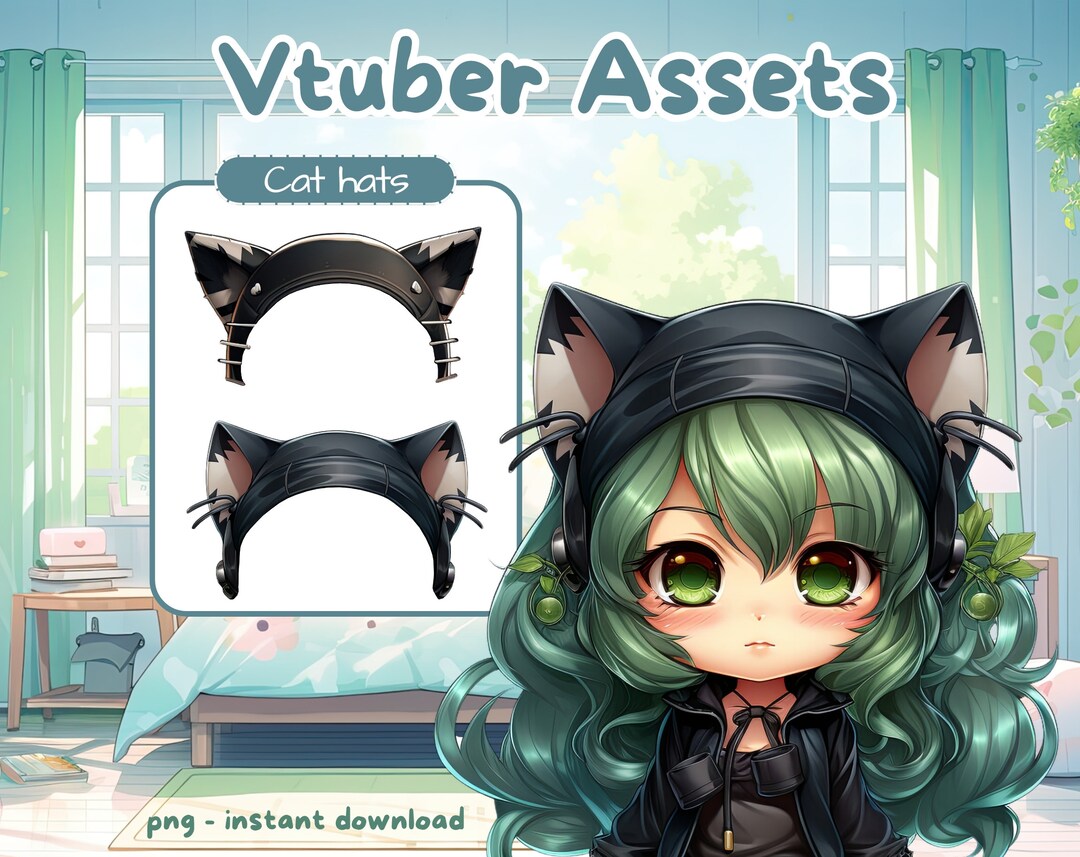 Gorro de gato negro de Vtuber. Gorro de Pngtuber para Twitch. Recursos ...